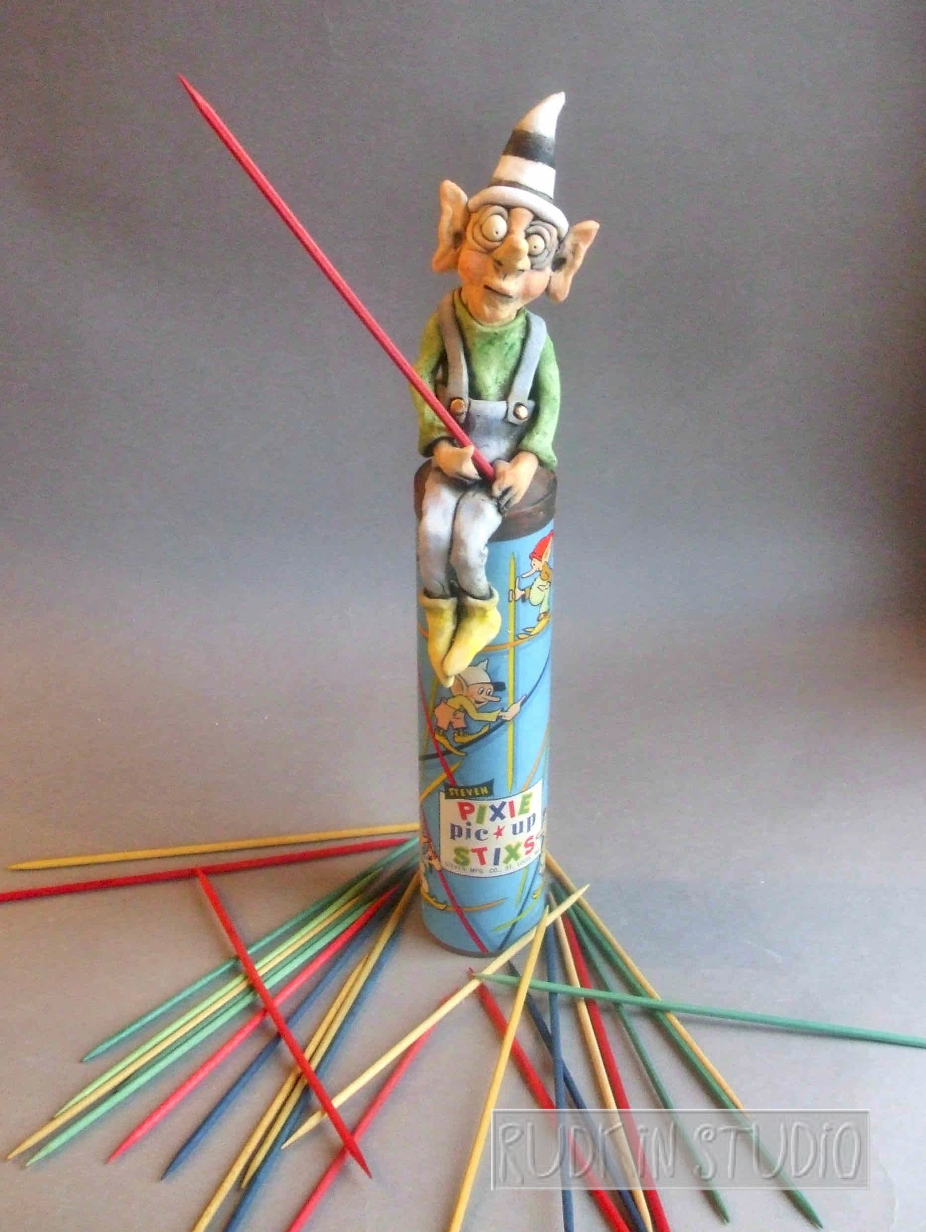 Pixie Sculpture with Antique Game - Rudkin Studio